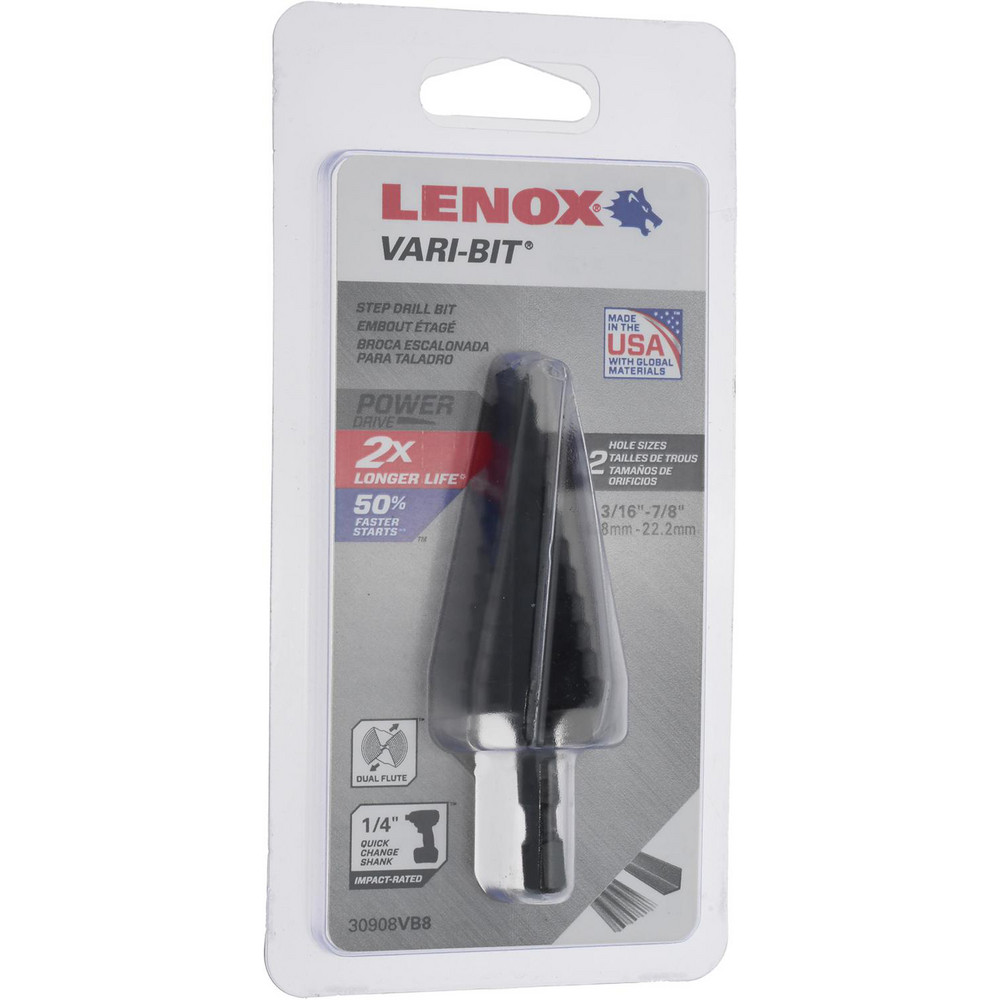 Lenox - Step Drill Bit: 3/16" Min, 7/8" Max, 3/8" Shank Dia, High-Speed ...