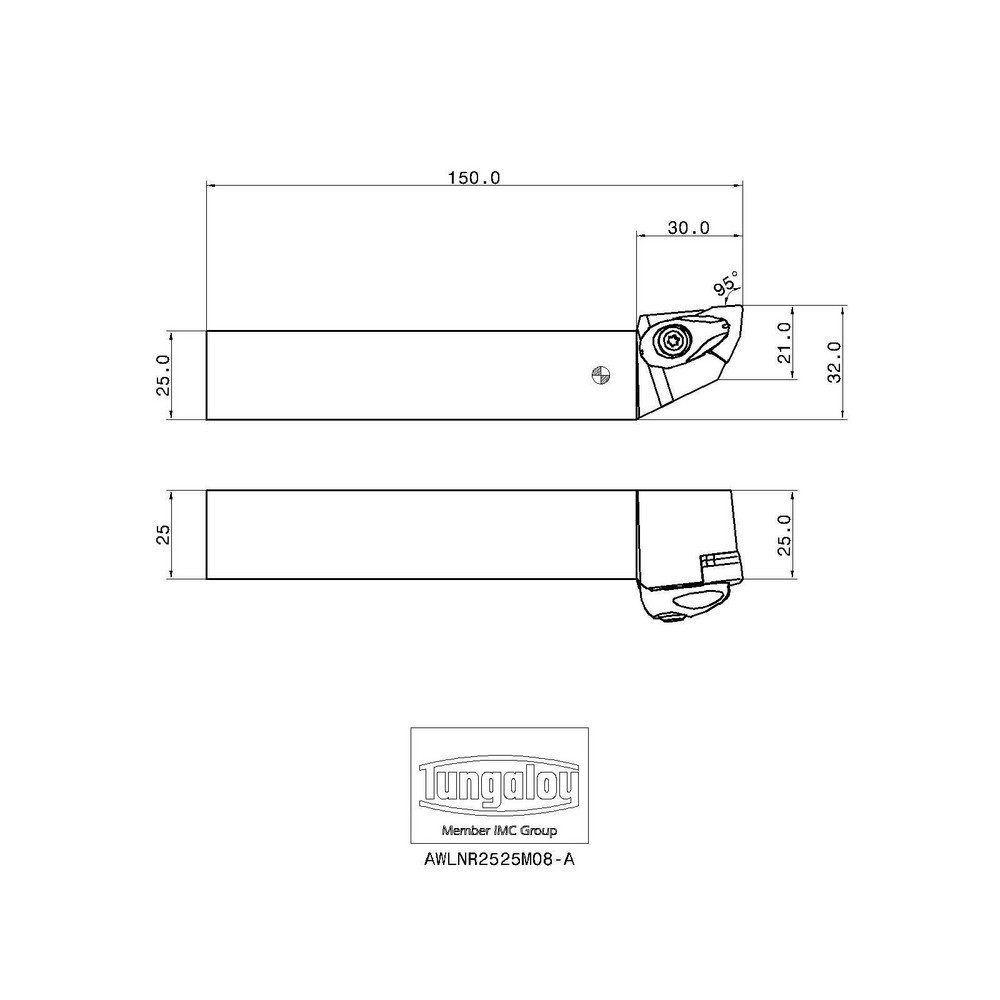 Tungaloy - Indexable Turning Toolholder: AWLNR2525M08-A, Clamp | MSC Direct