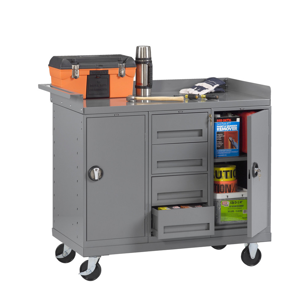 Tennsco - Mobile Bench Mobile Work Center: 25" OAD, 4 Drawer, 1 Shelf ...