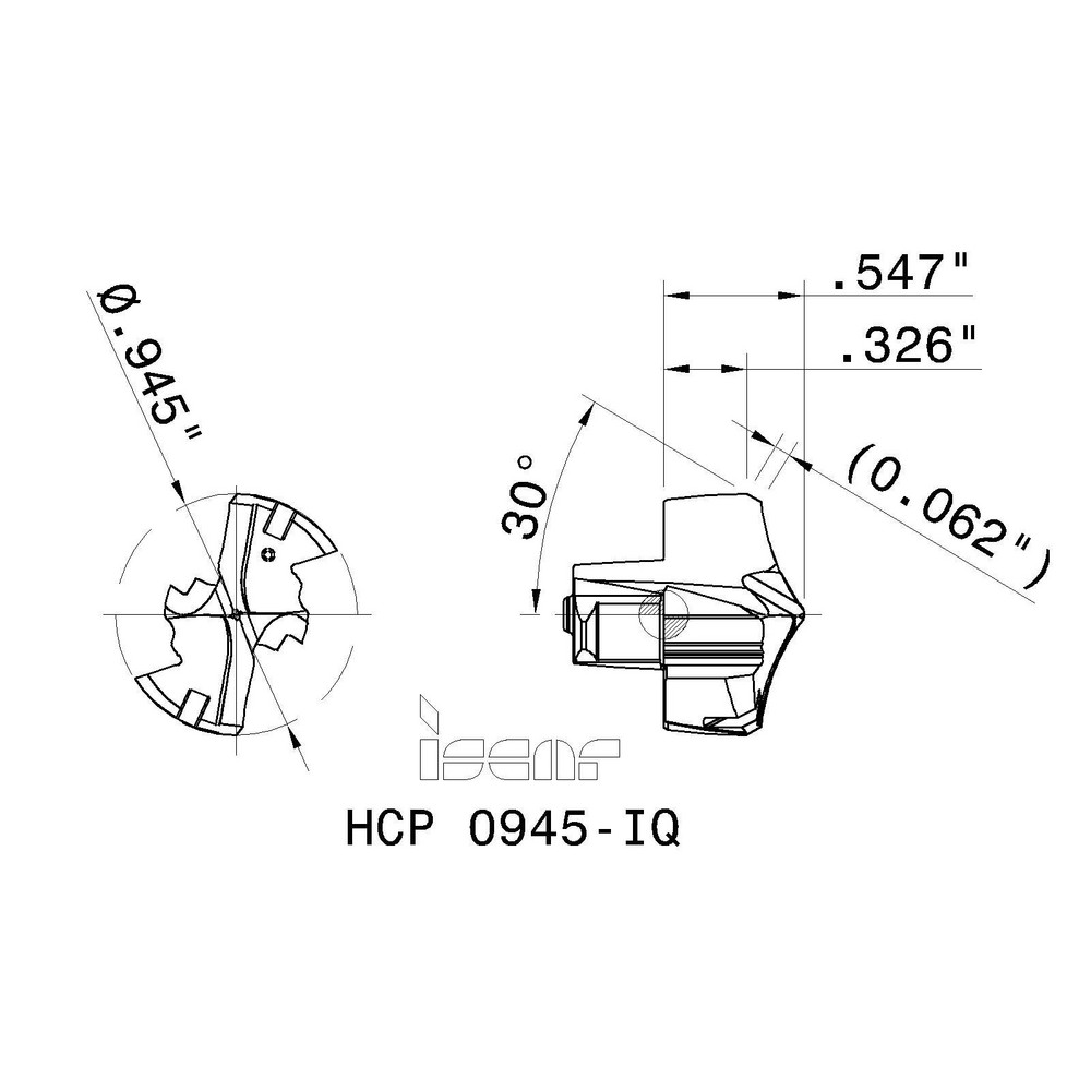 Iscar - Replaceable Drill Tips: HCP 0945-IQ IC908, 0.9450" Dia, 24.00 ...