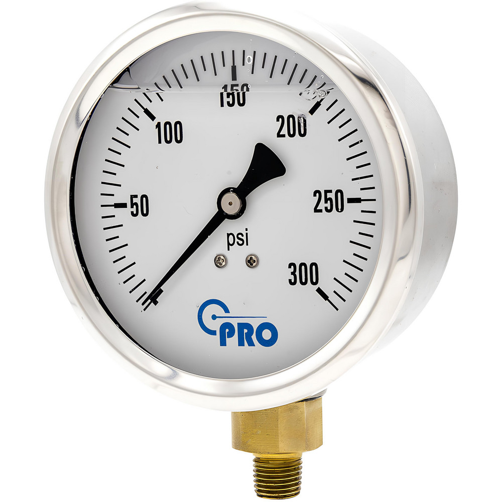ESP Pro - Pressure Gauge: 4" Dial Dia, 0 to 300 psi, 1/4" NPT, Bottom Mount | MSC Direct