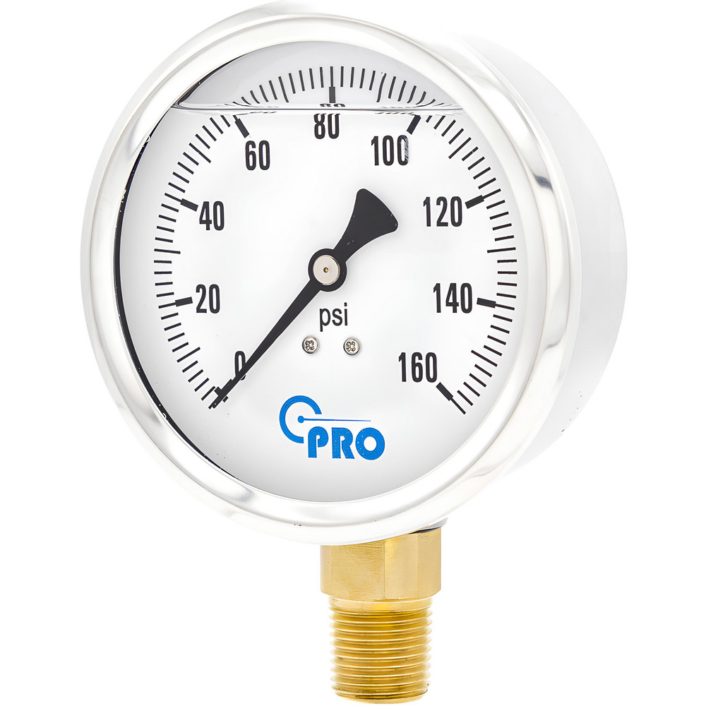 ESP Pro - Pressure Gauge: 4" Dial Dia, 0 to 160 psi, 1/2" NPT, Bottom Mount | MSC Direct