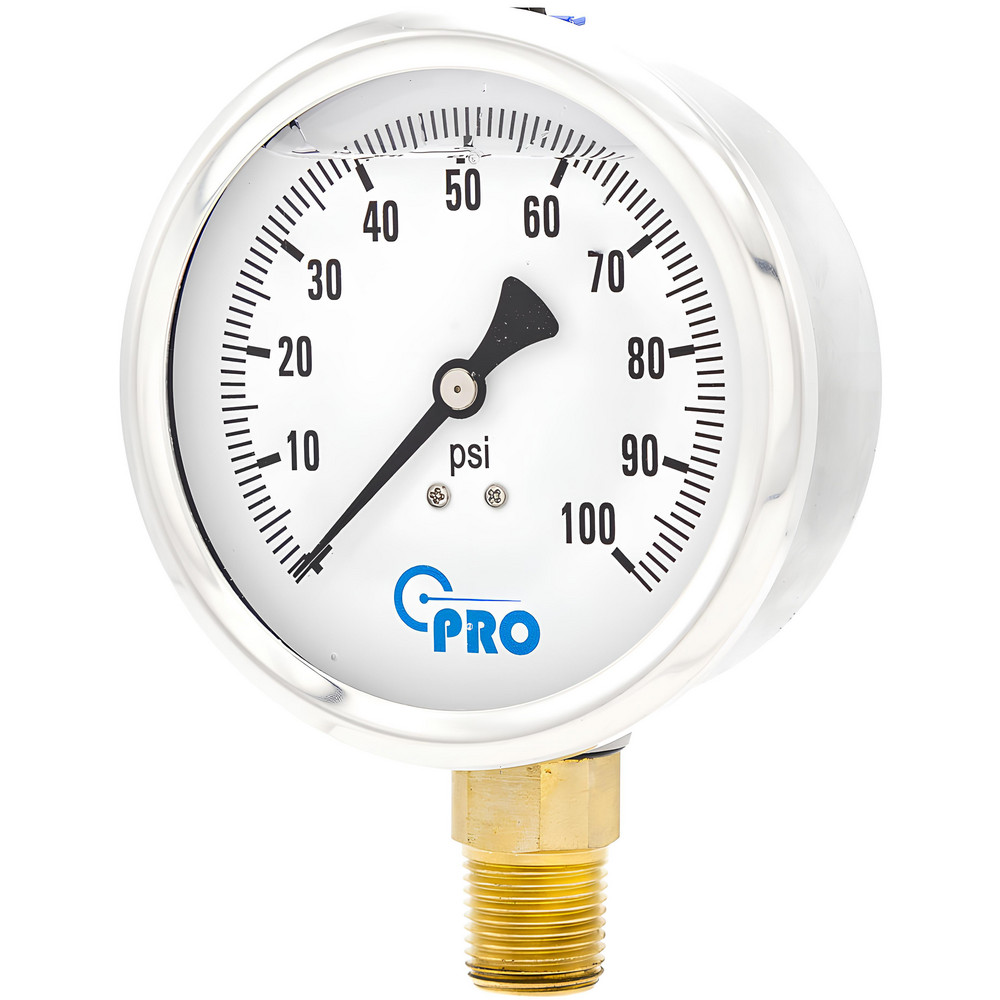 ESP Pro - Pressure Gauge: 4" Dial Dia, 0 to 100 psi, 1/2" NPT, Bottom Mount | MSC Direct