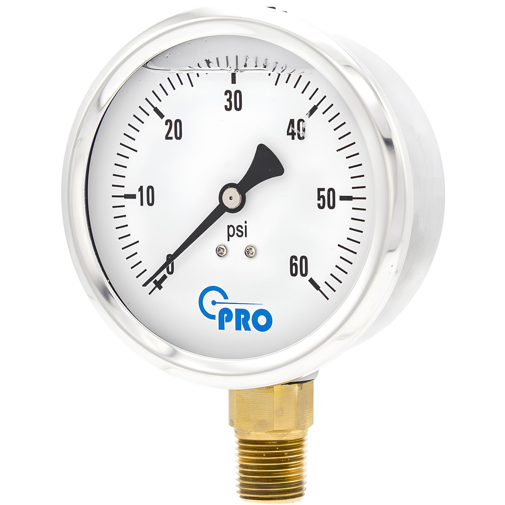 ESP Pro - Pressure Gauge: 4" Dial Dia, 0 to 60 psi, 1/2" NPT, Bottom Mount | MSC Direct