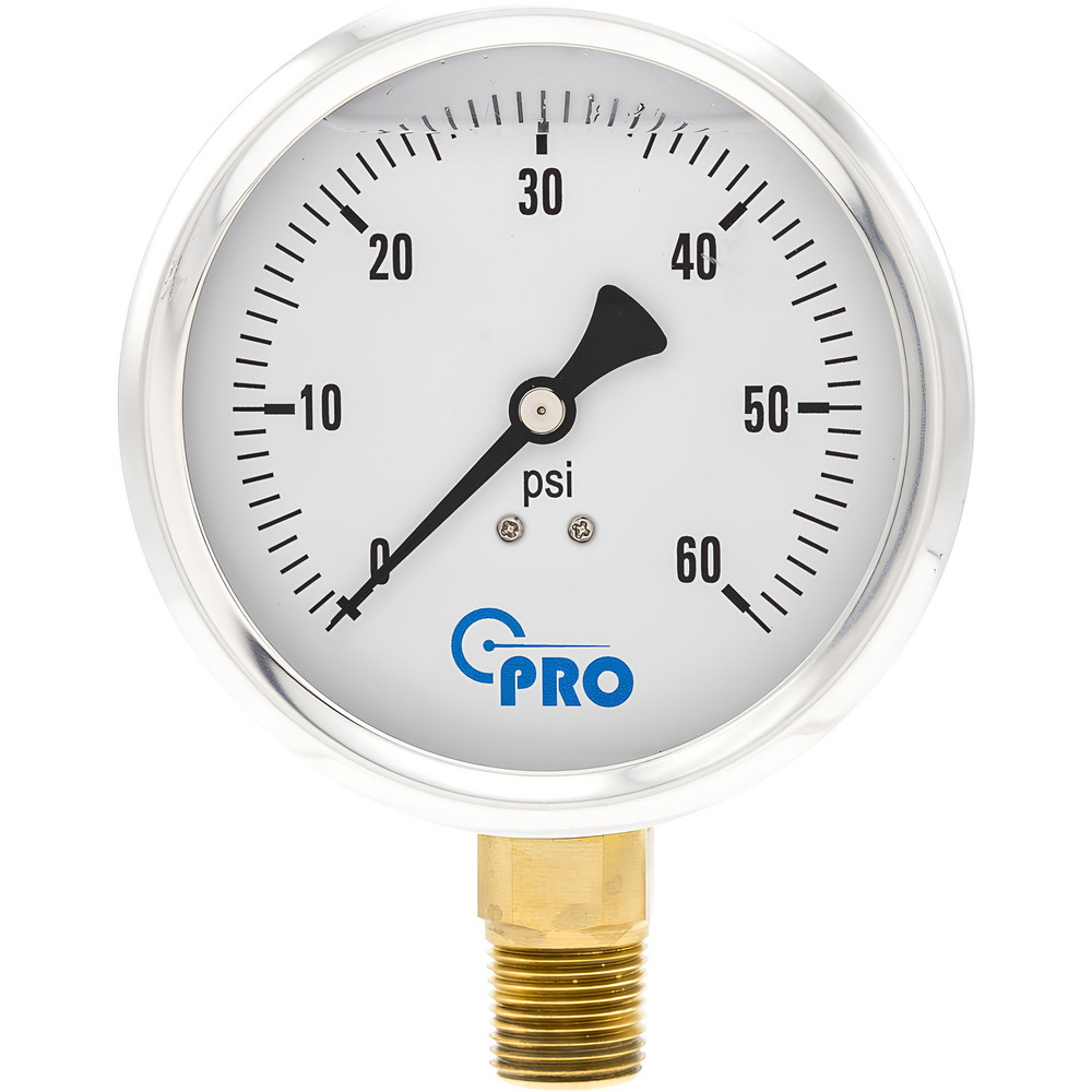 ESP Pro - Pressure Gauge: 4" Dial Dia, 0 to 60 psi, 1/2" NPT, Bottom ...