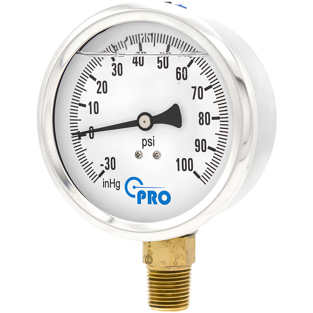 ESP Pro - Pressure Gauge: 4" Dial Dia, -30 to 100 psi, 1/2" NPT, Bottom Mount | MSC Direct