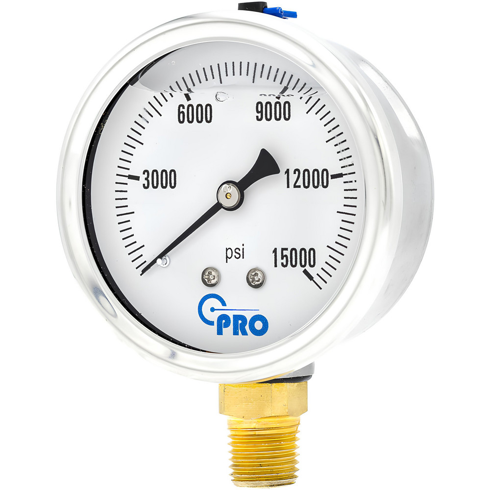 ESP Pro - Pressure Gauge: 2-1/2" Dial Dia, 0 to 15,000 psi, 1/4" NPT, Bottom Mount | MSC Direct