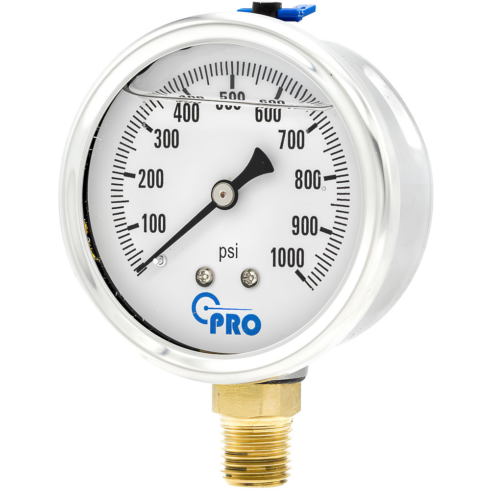 ESP Pro - Pressure Gauge: 2-1/2" Dial Dia, 0 to 1,000 psi, 1/4" NPT, Bottom Mount | MSC Direct