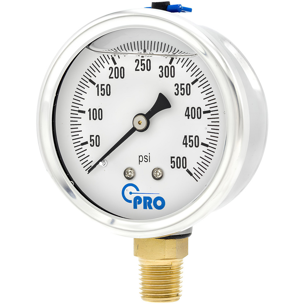 ESP Pro - Pressure Gauge: 2-1/2" Dial Dia, 0 to 500 psi, 1/4" NPT, Bottom Mount | MSC Direct