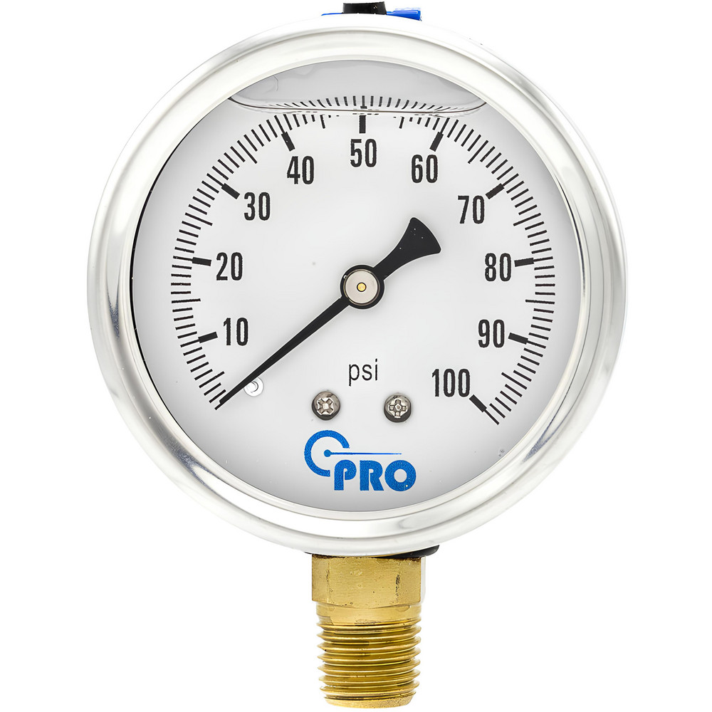 ESP Pro - Pressure Gauge: 2-1/2" Dial Dia, 0 to 100 psi, 1/4" NPT, Bottom Mount | MSC Direct