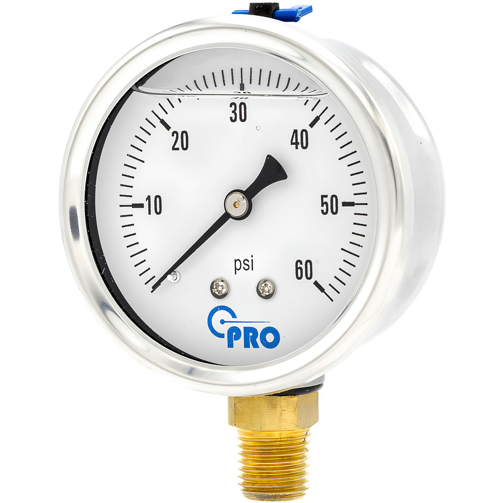 ESP Pro - Pressure Gauge: 2-1/2" Dial Dia, 0 to 60 psi, 1/4" NPT, Bottom Mount | MSC Direct