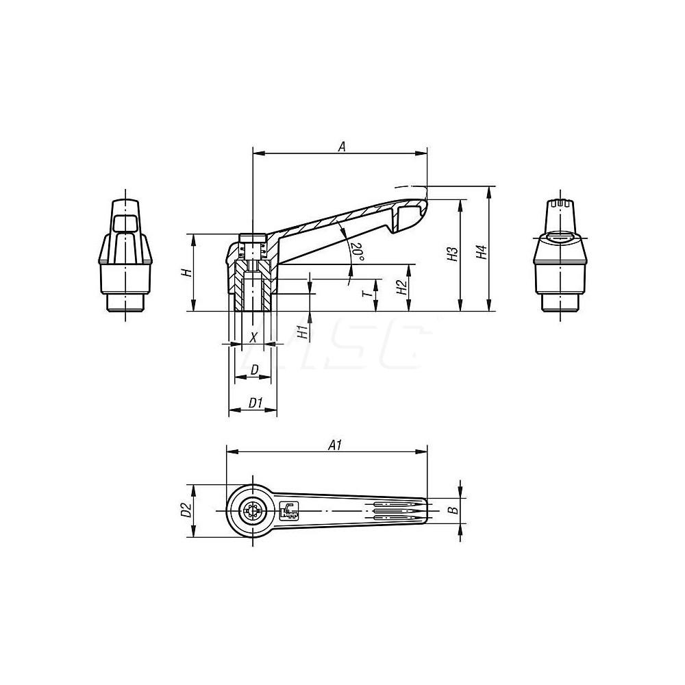 KIPP - Adjustable Clamping Handle: Adjustable, 5/16-18 Thread ...