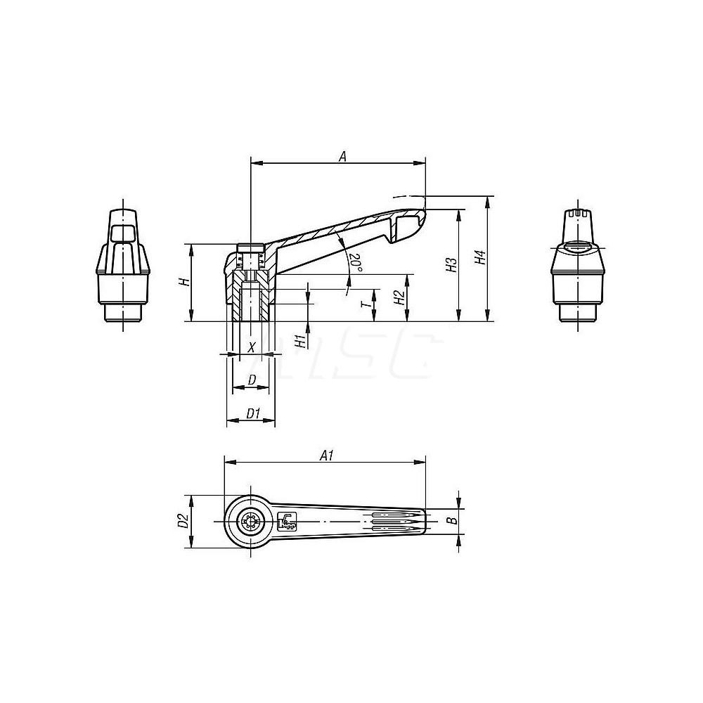 KIPP - Adjustable Clamping Handle: Adjustable, 3/8-16 Thread ...