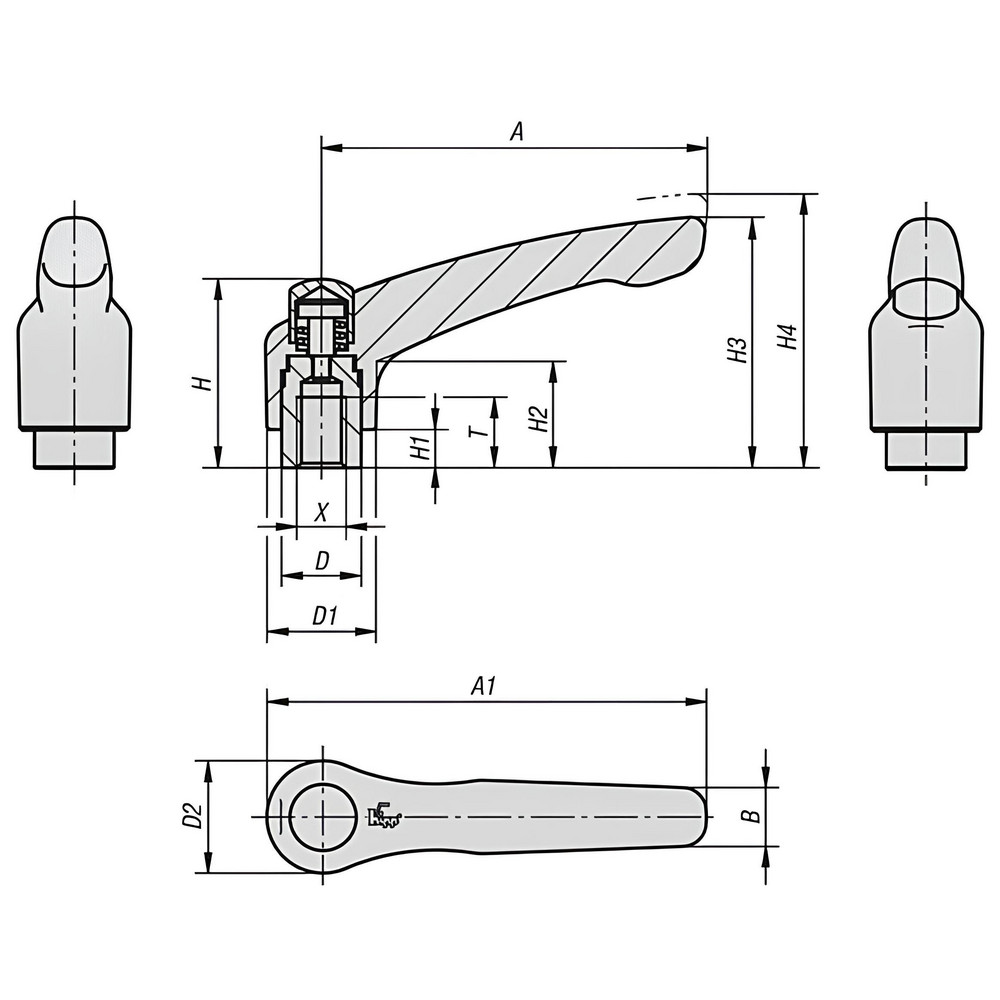 KIPP - Adjustable Clamping Handle: Adjustable, M10x1.5 Thread, Die Cast ...