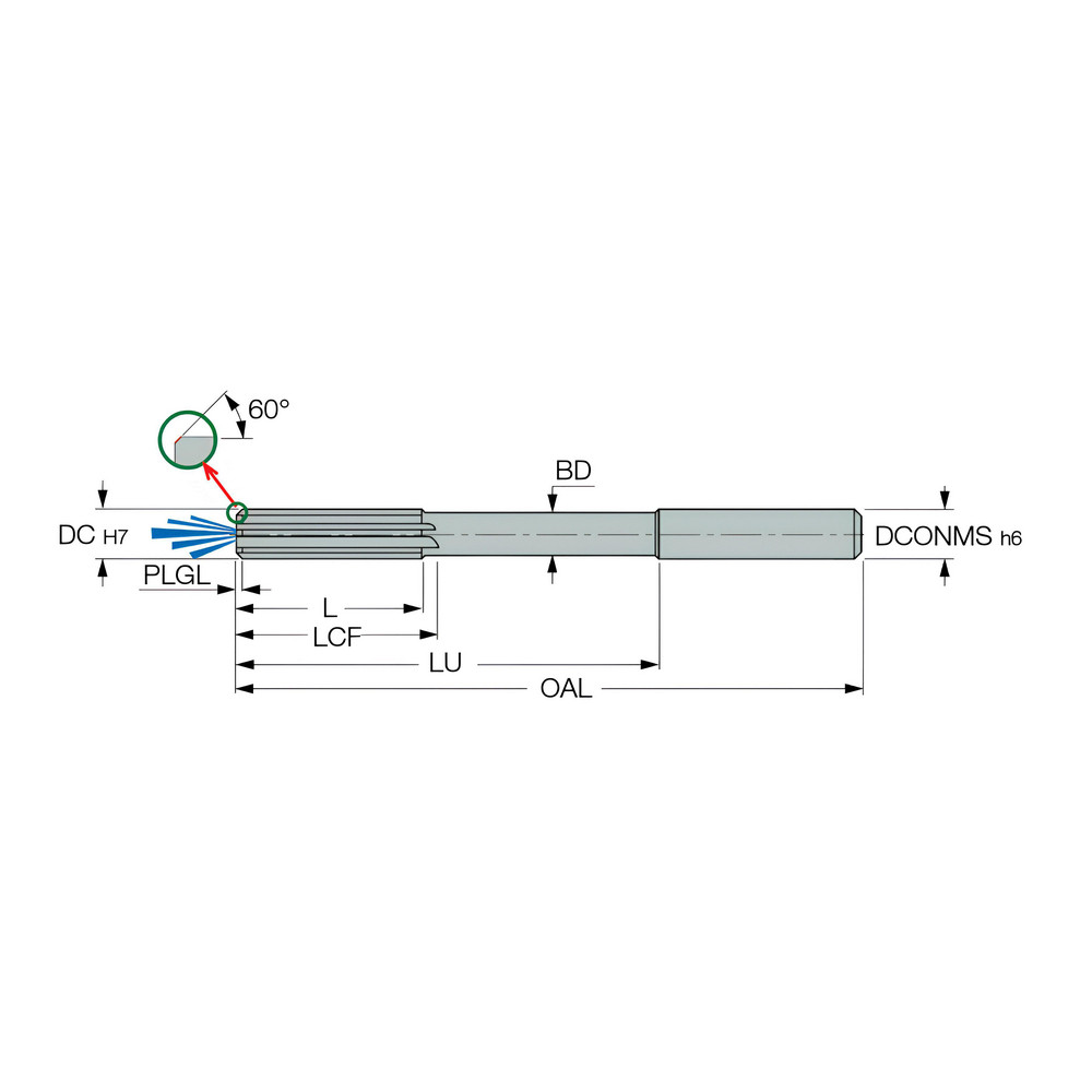 Iscar - Chucking Reamer: 5 mm Dia, 76 mm OAL, 17 mm Flute Length ...