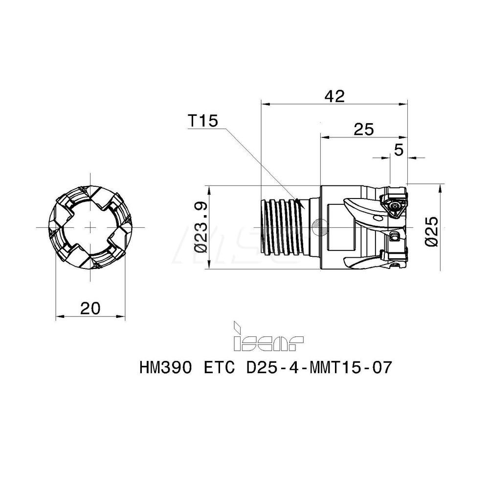 Iscar - Indexable Square-Shoulder End Mill: HM390ETCD25-4-MMT15-07, 25 ...