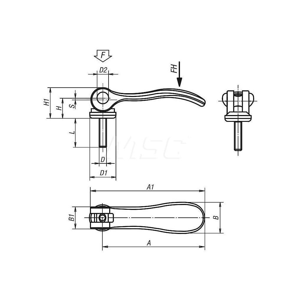 KIPP - Adjustable Clamping Handle: Adjustable Cam Lever, 1/4-20 Thread ...