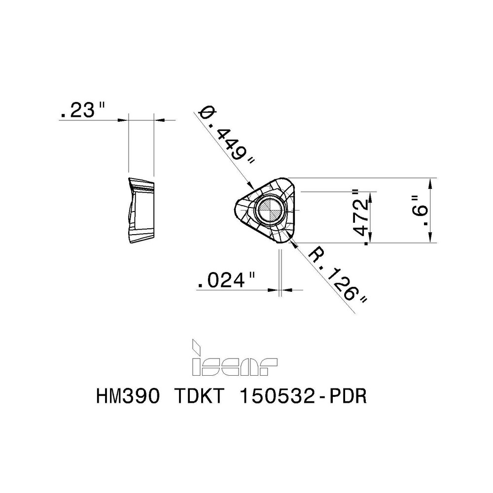 Iscar - Milling Insert: ANSI HM390 TDKT 150532-PDR IC330, ISO HM390 ...