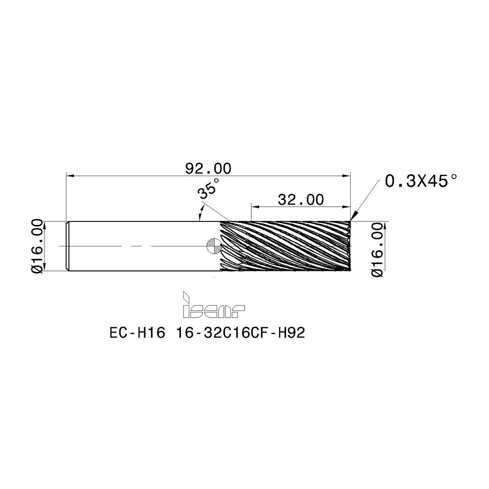 Iscar 16mm Diam 16 Flute 35 Solid Carbide 0 0118 Chamfer Length Corner Chamfer Roughing iscar-16mm-diam-16-flute-35-solid-carbide-0-0118-chamfer-length-corner-chamfer-roughing