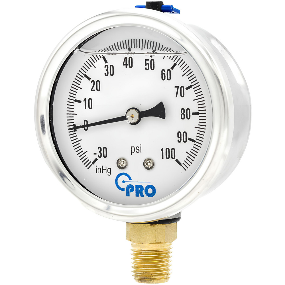 ESP Pro - Pressure Gauge: 2-1/2" Dial Dia, -30 to 100 psi, 1/4" NPT, Bottom Mount | MSC Direct