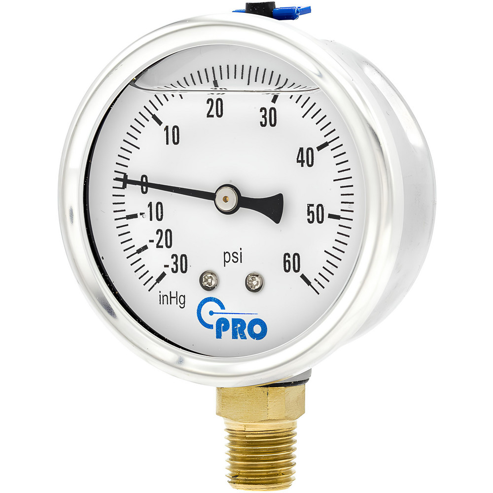 ESP Pro - Pressure Gauge: 2-1/2" Dial Dia, -30 to 60 psi, 1/4" NPT, Bottom Mount | MSC Direct