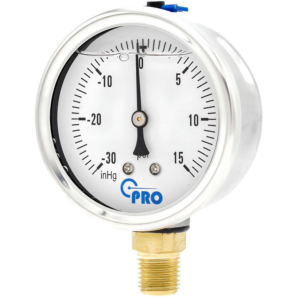 ESP Pro - Pressure Gauge: 2-1/2" Dial Dia, -30 to 15 psi, 1/4" NPT, Bottom Mount | MSC Direct