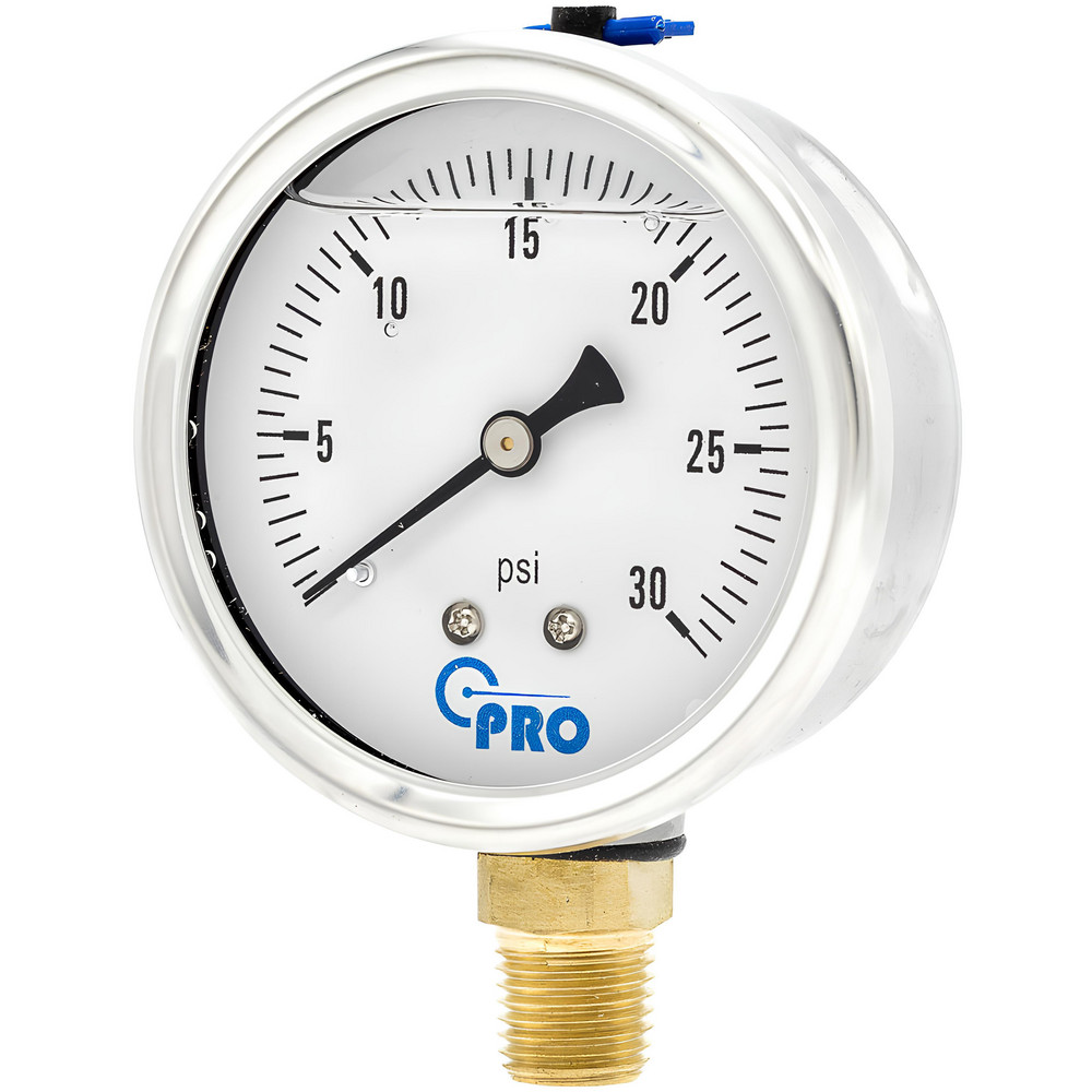 ESP Pro - Pressure Gauge: 2-1/2" Dial Dia, -30 to 30 psi, 1/4" NPT, Bottom Mount | MSC Direct