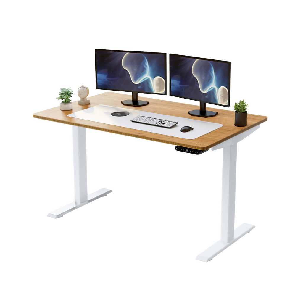 Uncaged Ergonomics - Double Pedestal Desk: Wood Top, White & Bamboo ...