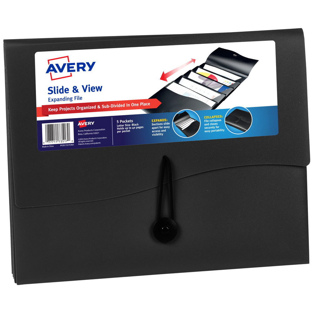 AVERY - 5 Pocket Expanding File: Letter, Black, 1/Pack | MSC Direct