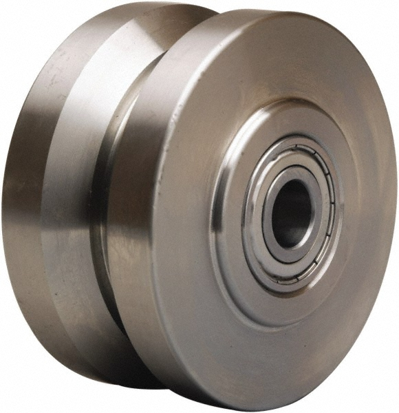 Hamilton - V-Groove Caster Wheel: Stainless Steel, 4" Dia, 2" Wide, 3/4 ...