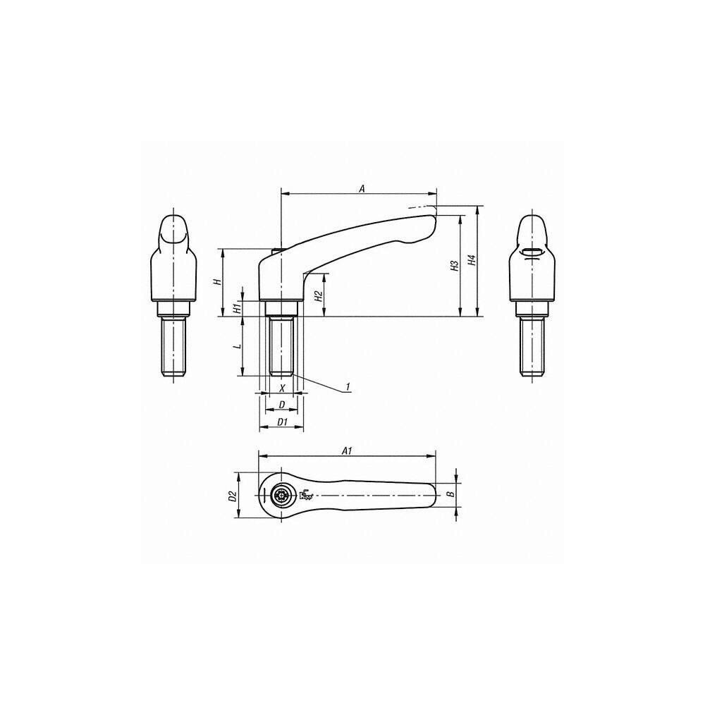 KIPP - Adjustable Clamping Handle: Adjustable, M10x1.5 Thread, Die Cast ...
