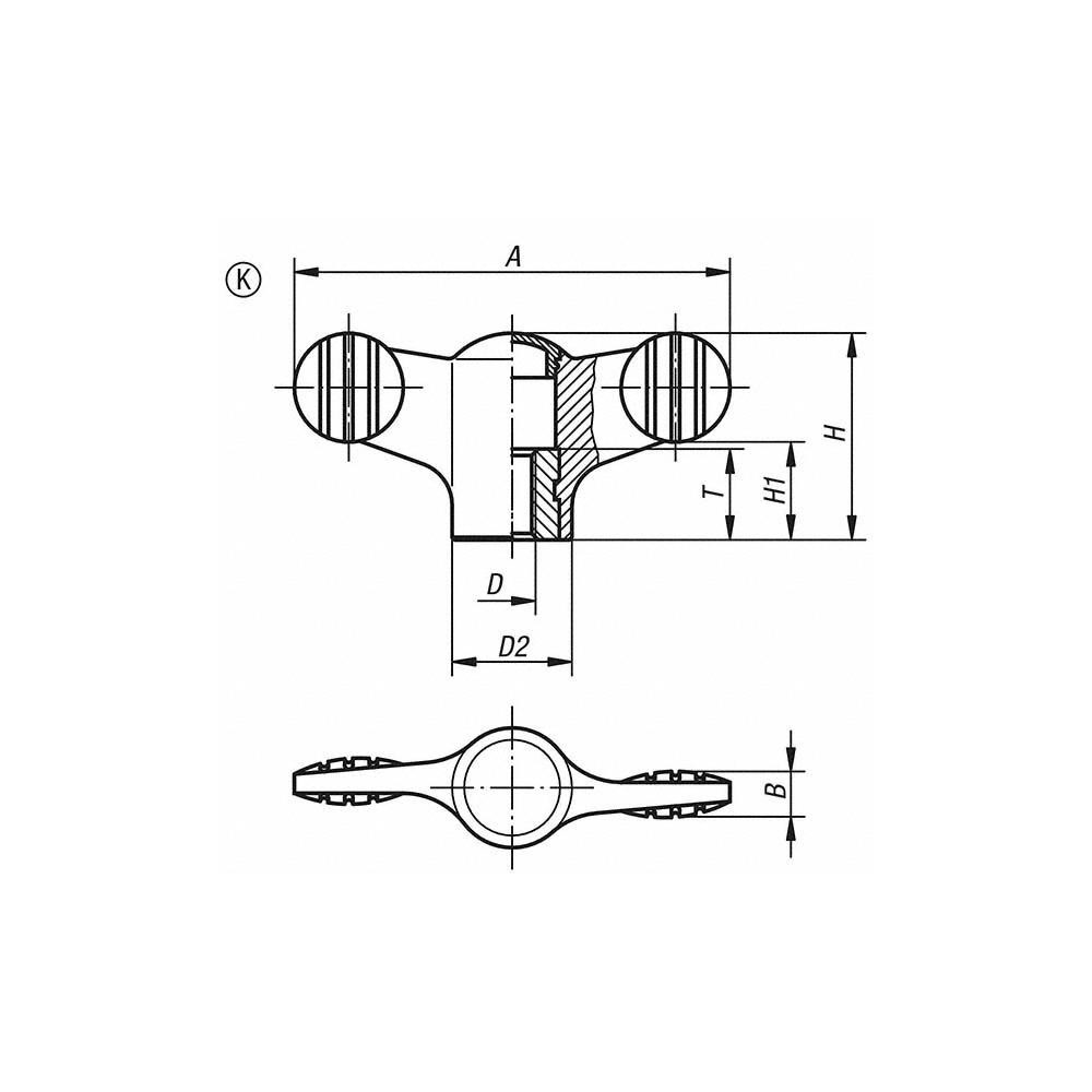 KIPP - M8 Hole Thread, 75mm Head Length, Female Insert Bar / Wing Knob ...
