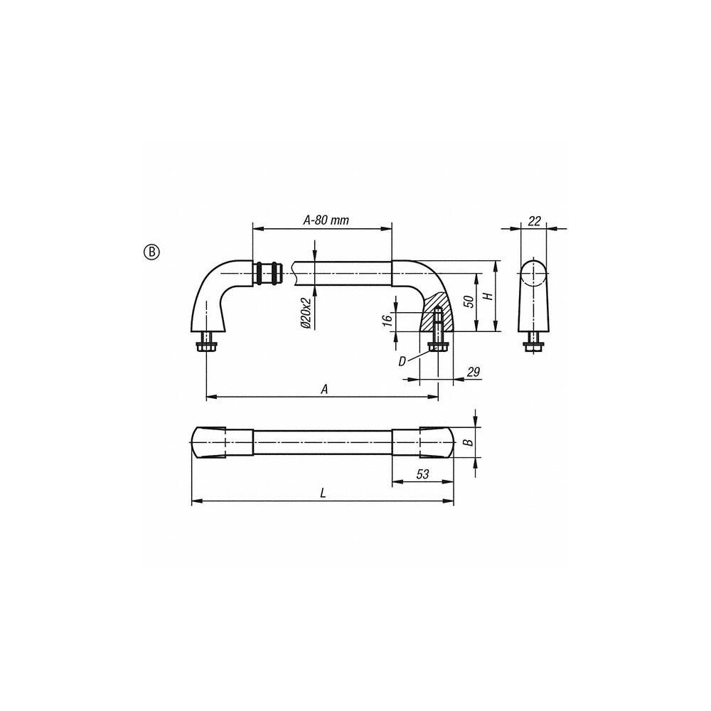 KIPP - 300mm Between Centers, M8x20 Hole, Tubular Pull Handle | MSC Direct