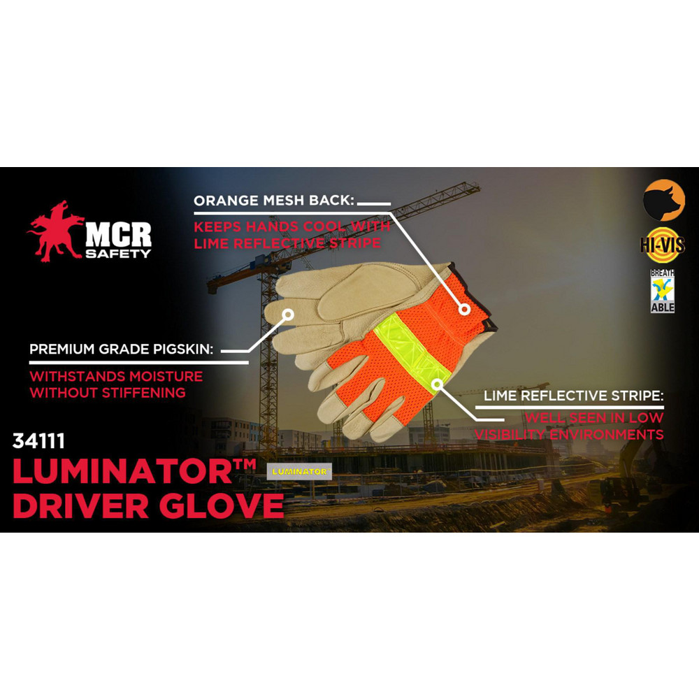 MCR Safety - Work Gloves: Luminator™ 34111, Size 2X-Large, Pigskin ...