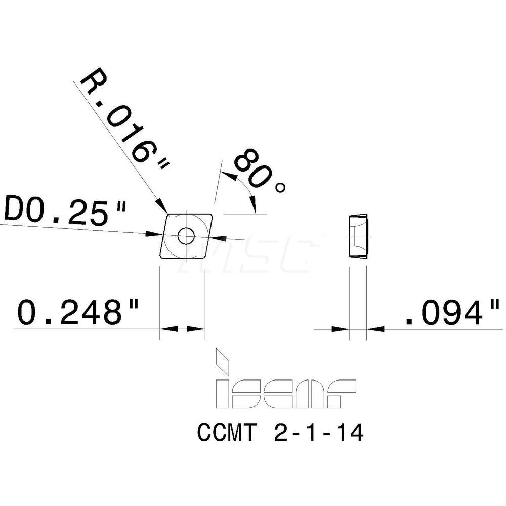 Iscar - Turning Insert: CCMT 2-1-14 IC-20, Carbide | MSC Direct