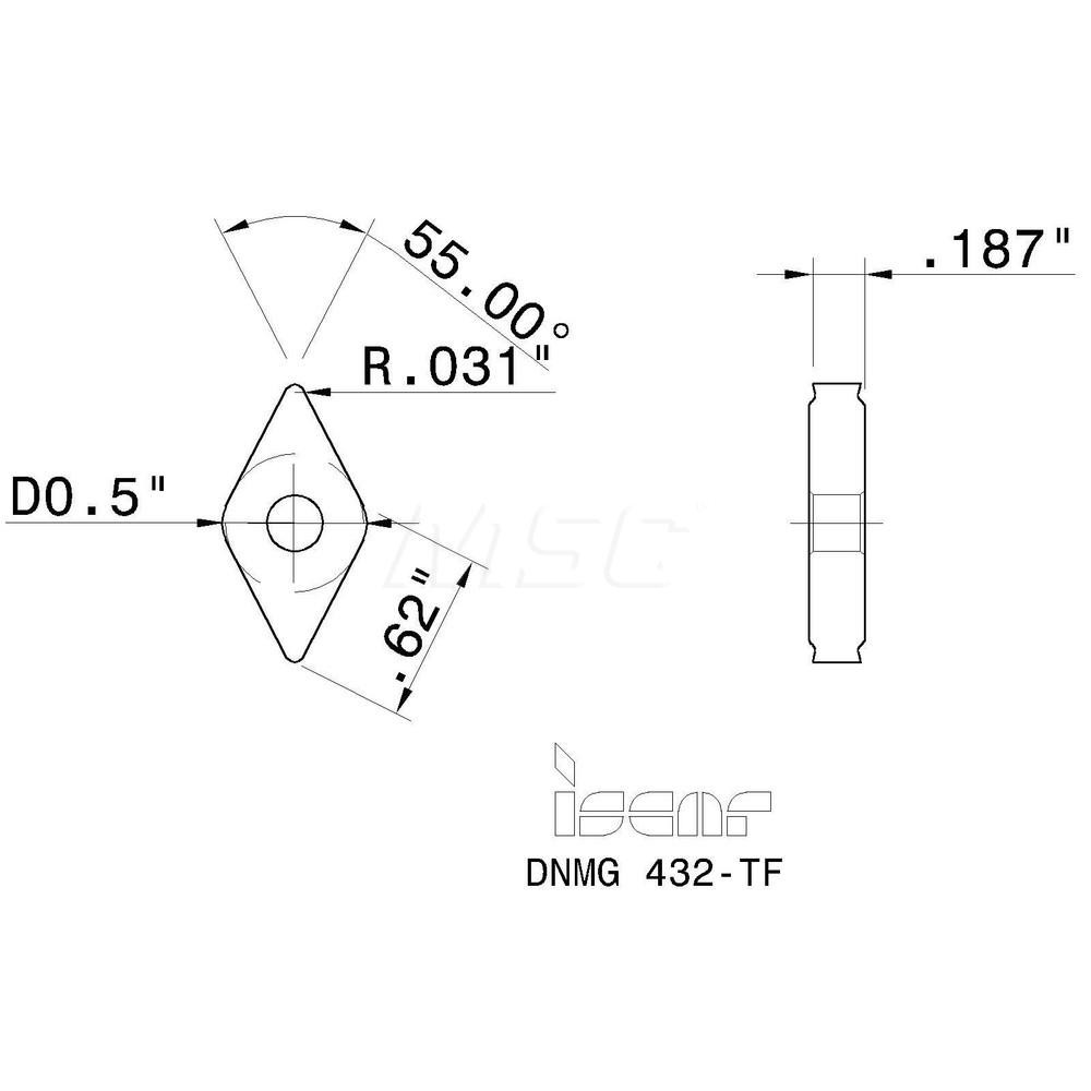 Iscar - Turning Insert: DNMG 432-TF IC-20, Carbide | MSC Direct