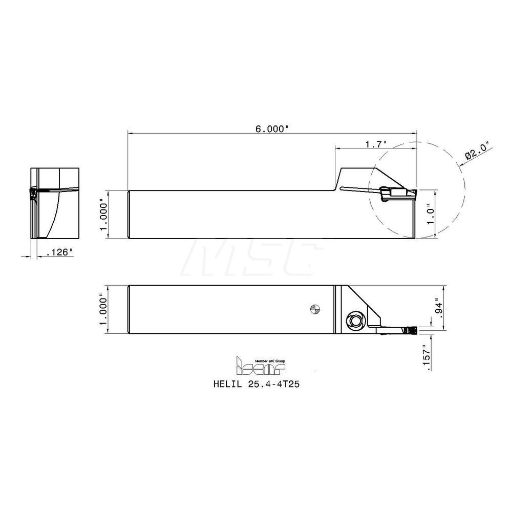 Iscar - Indexable Grooving Toolholder: HELIL 25.4-4T25, External, Left ...
