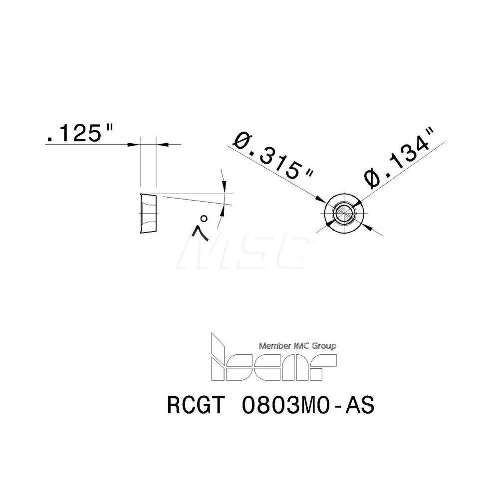 Iscar - Turning Insert: RCGT 0803MO-AS IC-2, Carbide | MSC Direct