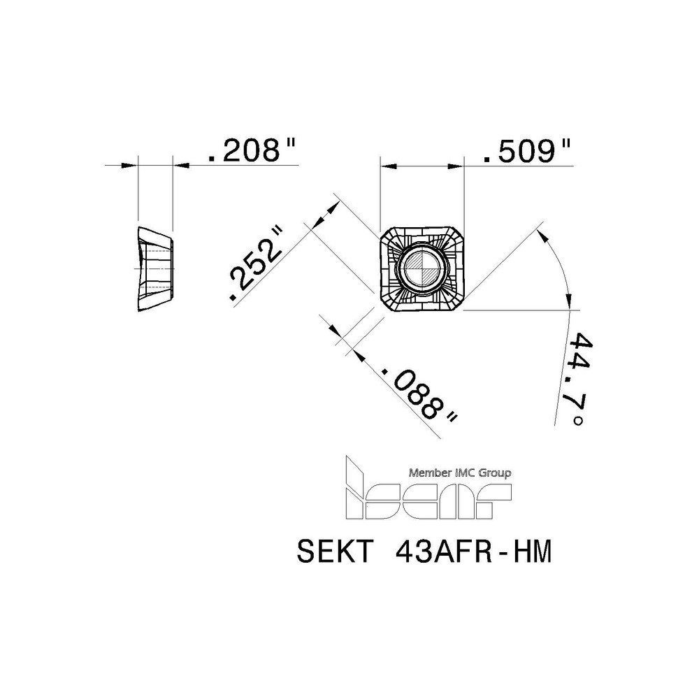 Iscar - Milling Insert: ANSI SEKT 43AFR-HM IC328, ISO SEKT 1204AFR-HM ...