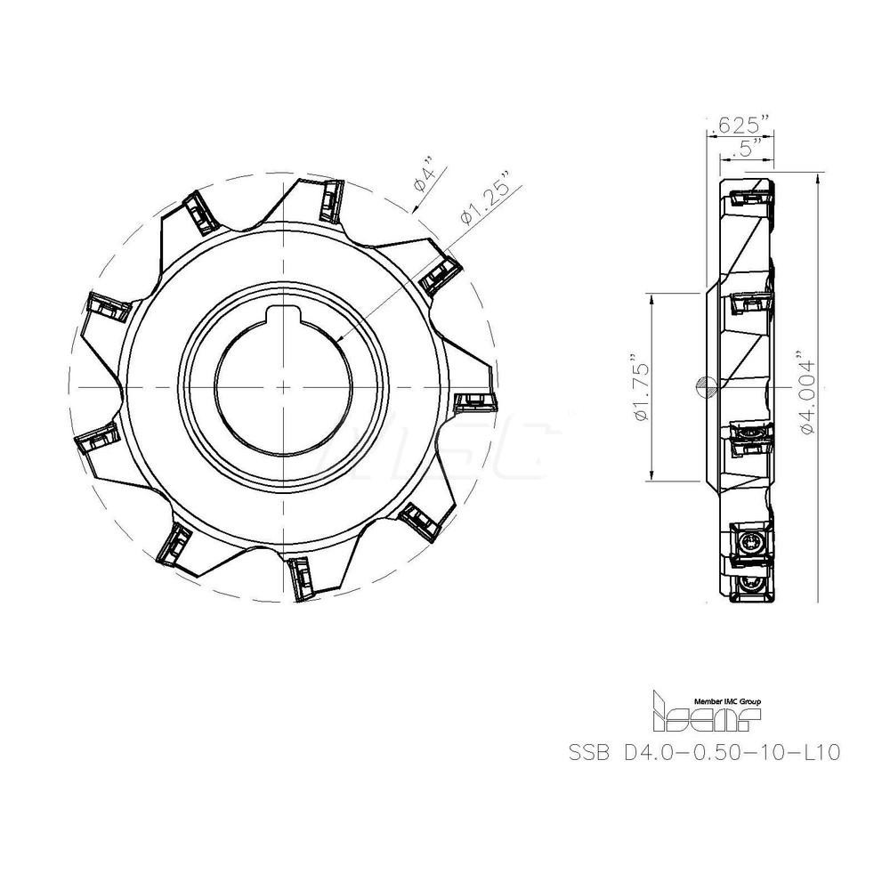 Iscar - Indexable Slotting Cutter: 0.3700" Cutting Width, 4.0000 ...