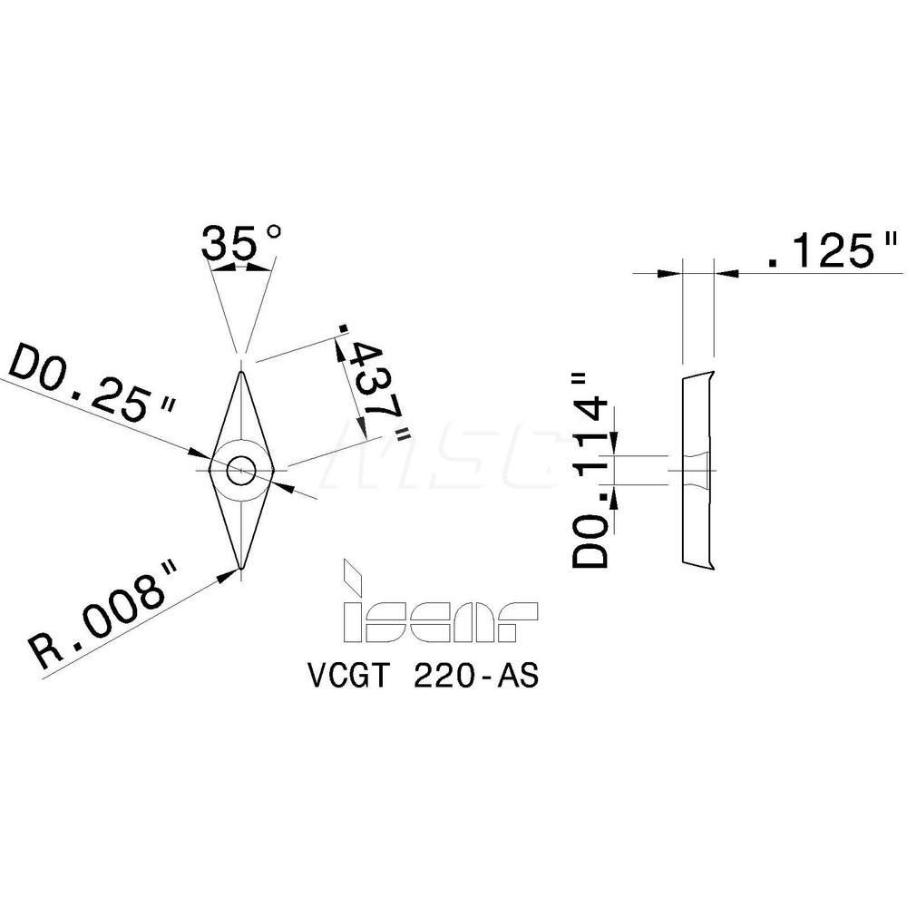 Iscar - Turning Inserts: Insert Style: VCGT; ANSI Size Code: 220; ISO ...