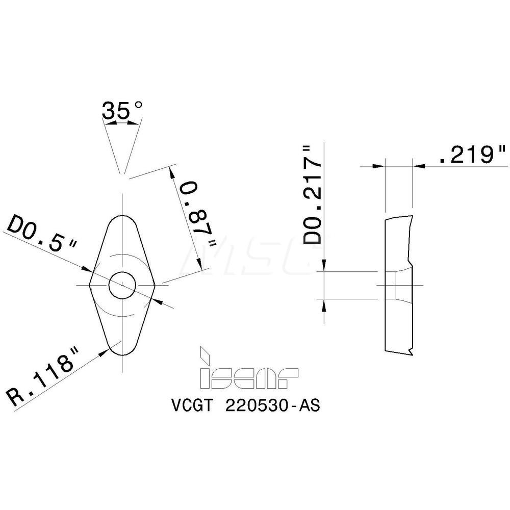 Iscar - Turning Inserts: Insert Style: VCGT; ANSI Size Code: 220; ISO ...