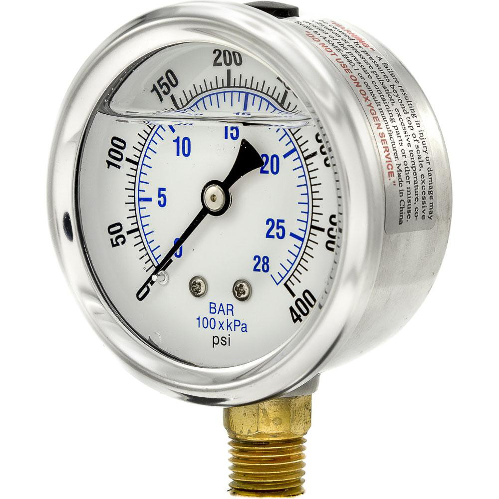 PIC Gauges - Pressure Gauge: 2-1/2" Dial Dia, 0 to 400 psi, 1/4" MNPT, Lower Mount | MSC Direct