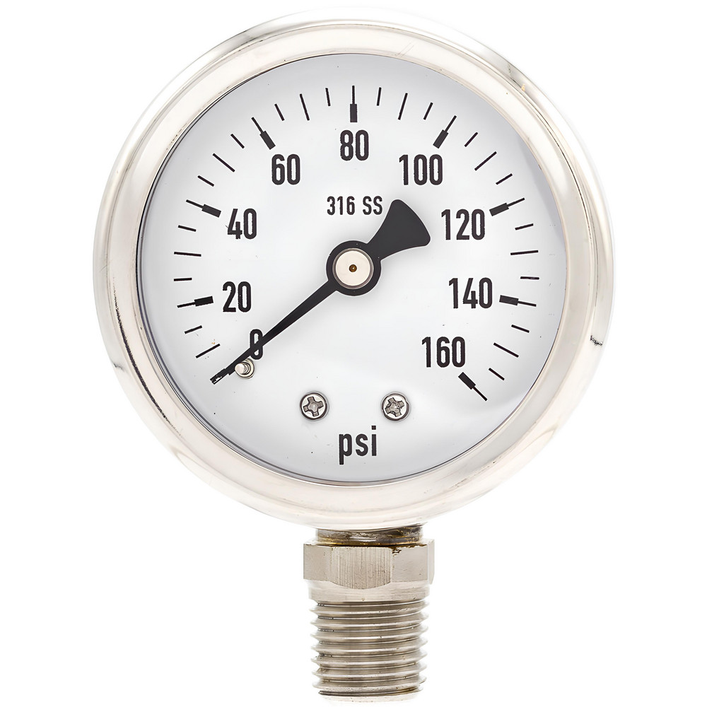 PIC Gauges - Pressure Gauge: 2" Dial Dia, 0 to 160 psi, 1/2" NPT, Lower Mount | MSC Direct