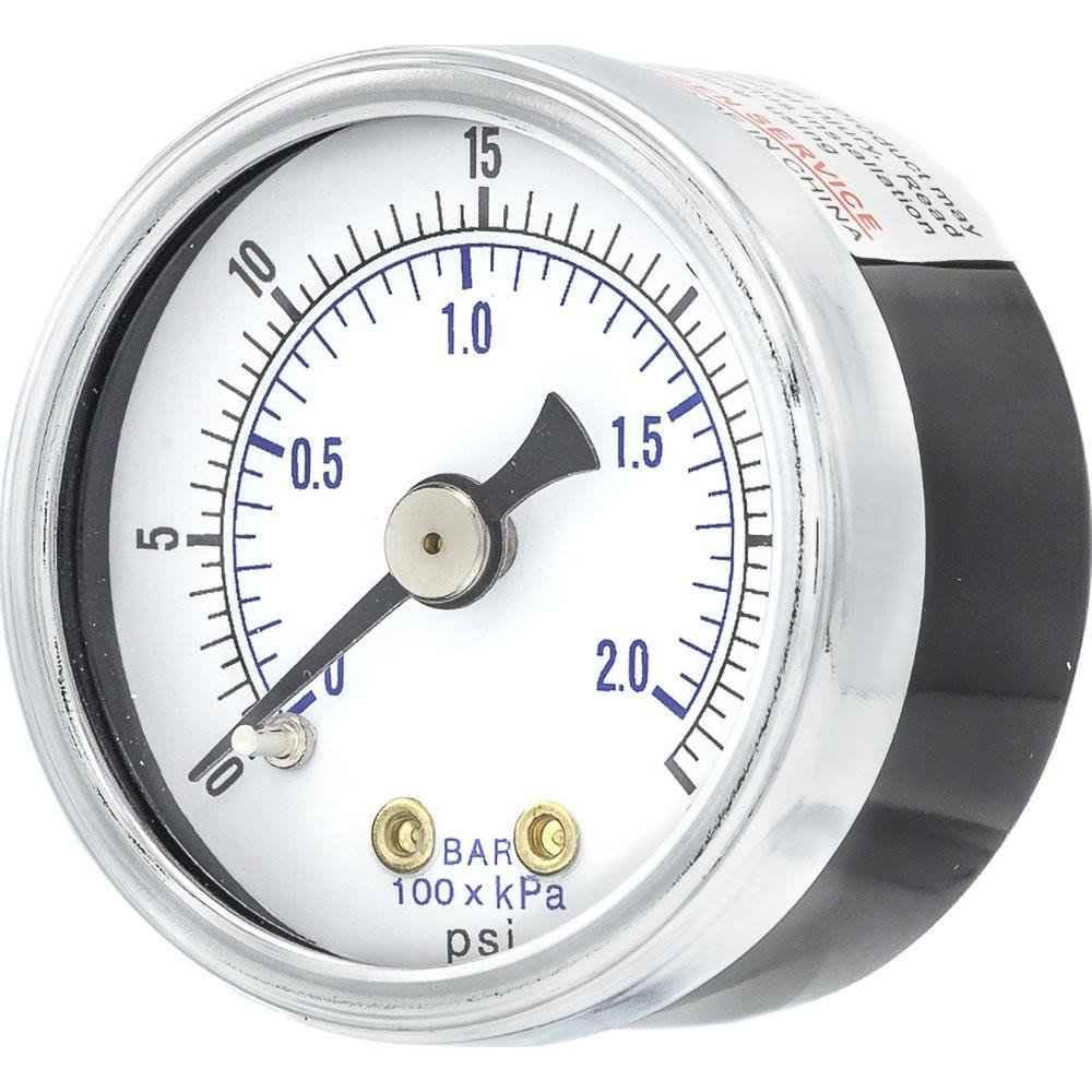 PIC Gauges - Pressure Gauge: 1-1/2" Dial Dia, 0 to 30 psi, 1/8" NPT, Center Back Mount | MSC Direct