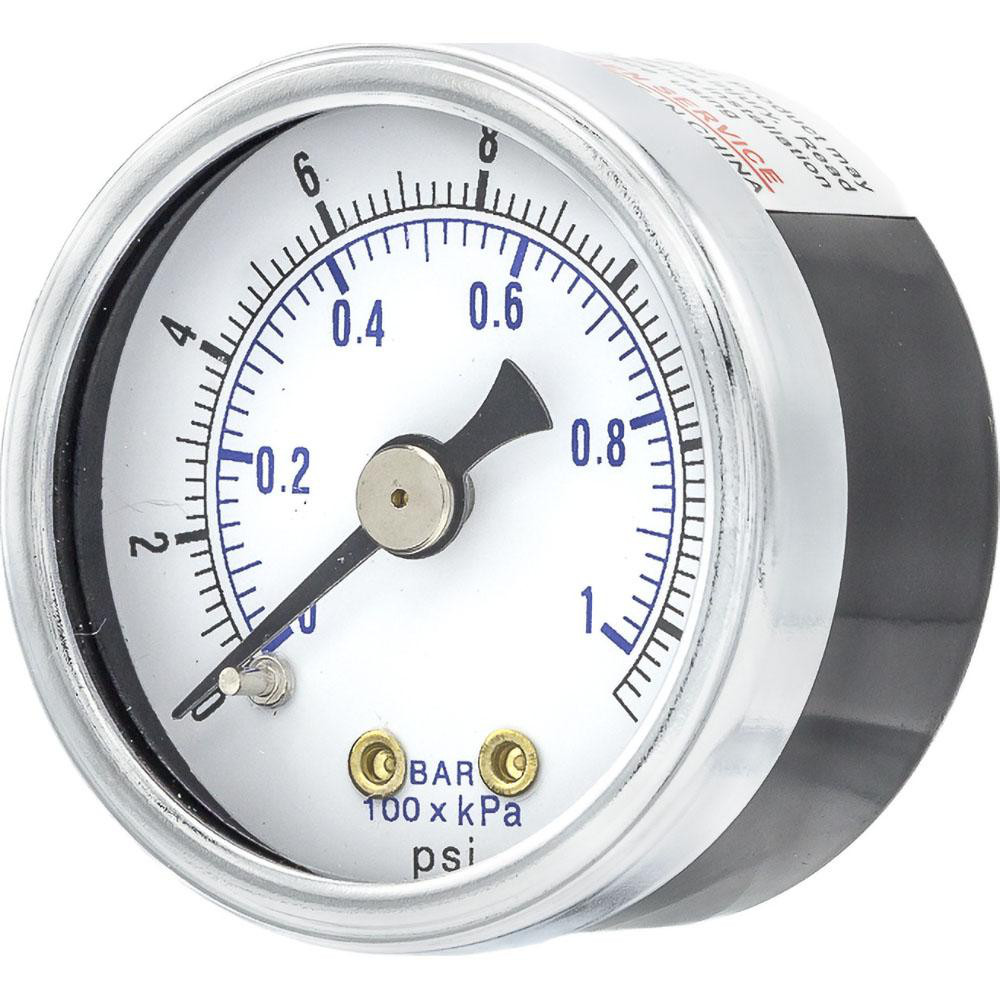 PIC Gauges - Pressure Gauge: 1-1/2" Dial Dia, 0 to 15 psi, 1/8" NPT, Center Back Mount | MSC Direct