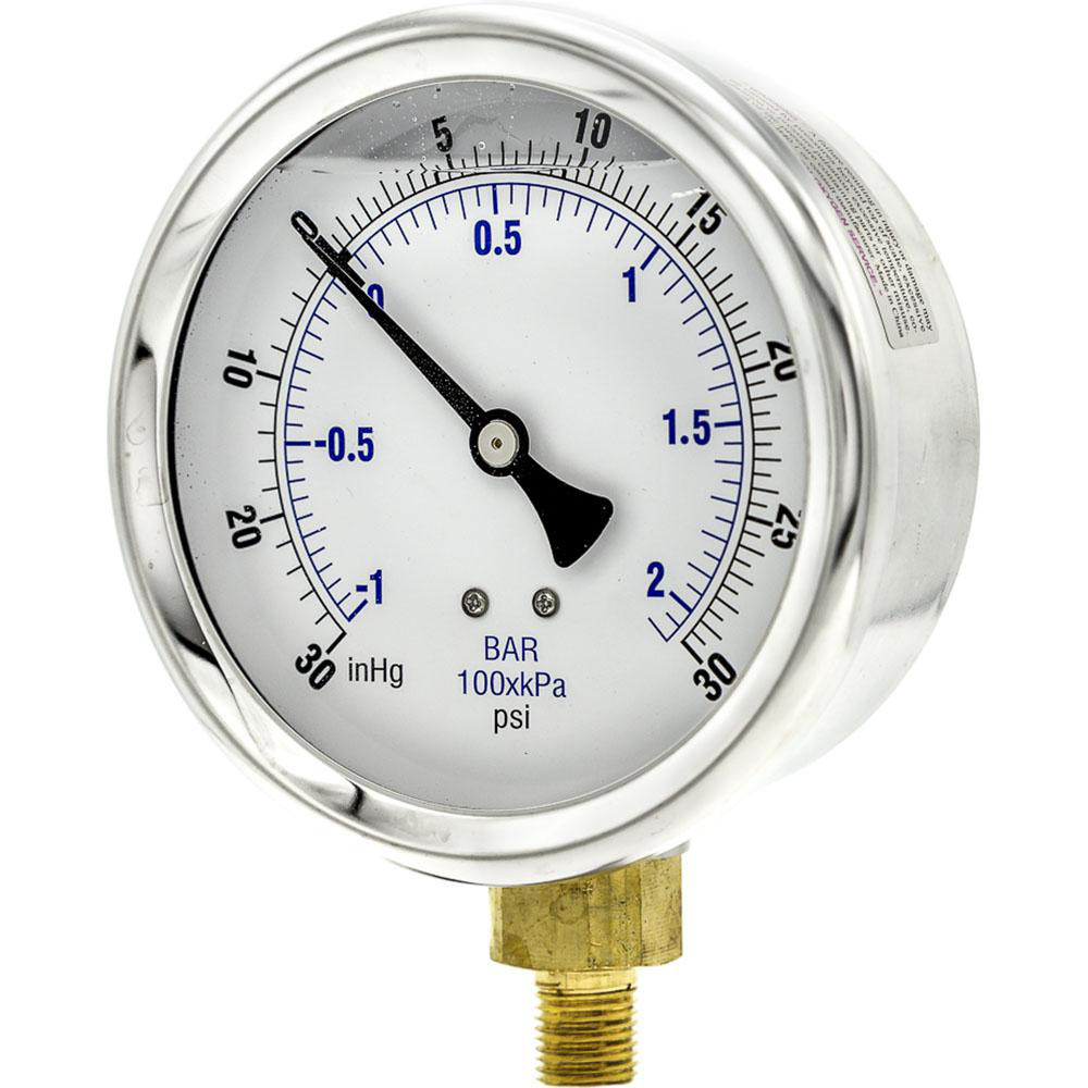 PIC Gauges - Pressure Gauge: 4" Dial Dia, -30 to 30 psi, 1/4" MNPT, Lower Mount | MSC Direct