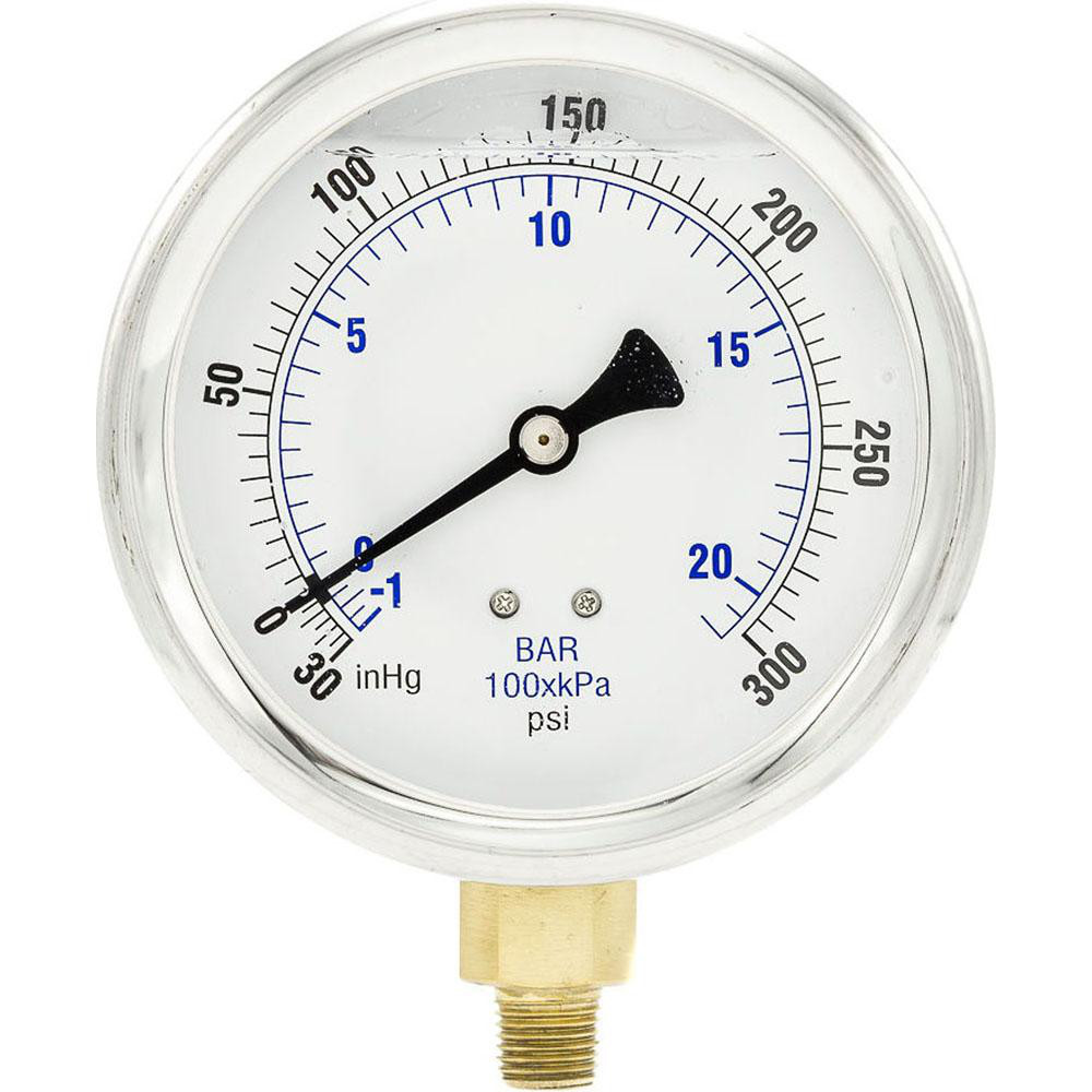 PIC Gauges - Pressure Gauge: 4" Dial Dia, -30 to 300 psi, 1/4" MNPT ...