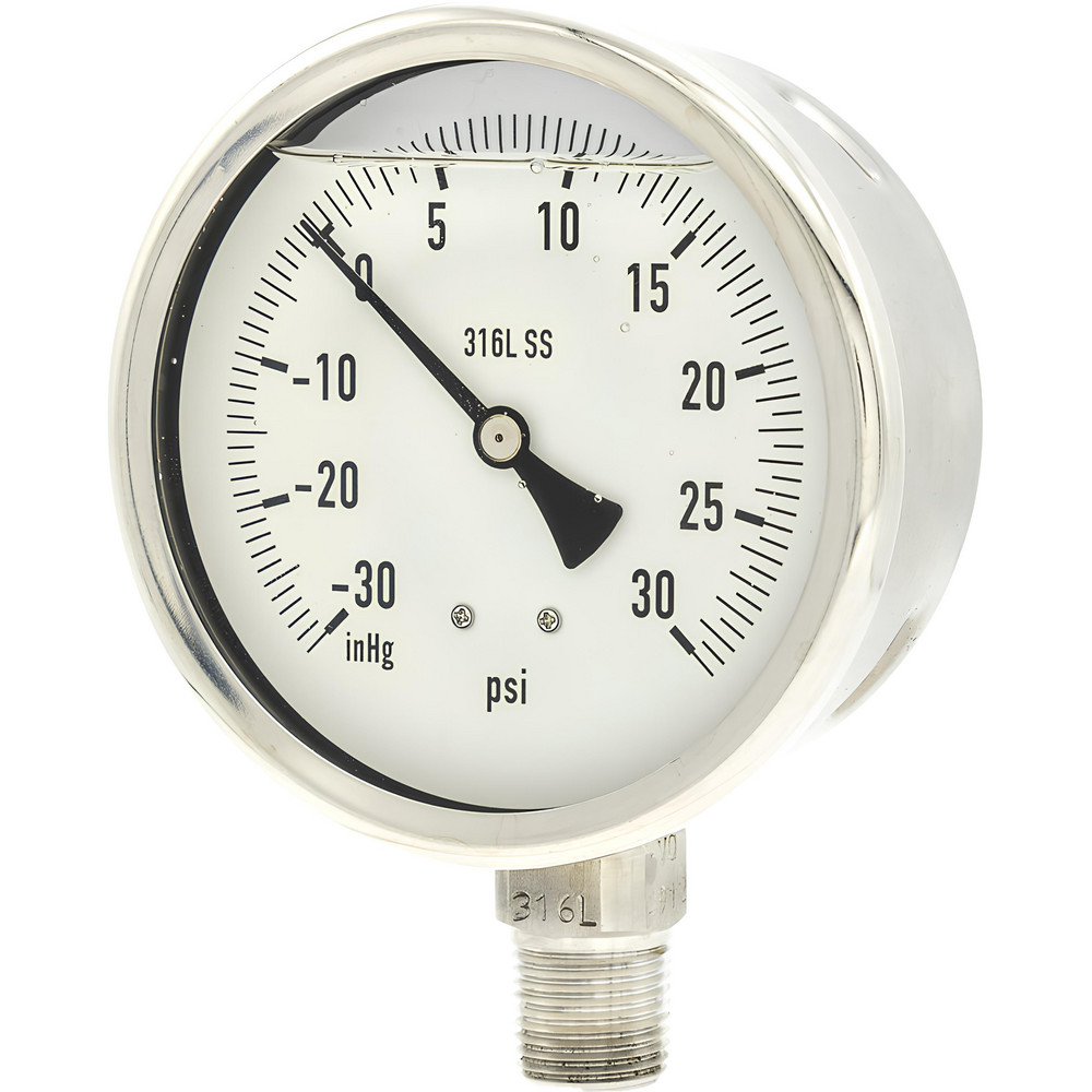 PIC Gauges - Pressure Gauge: 4" Dial Dia, -30 to 30 psi, 1/2" NPT, Lower Mount | MSC Direct