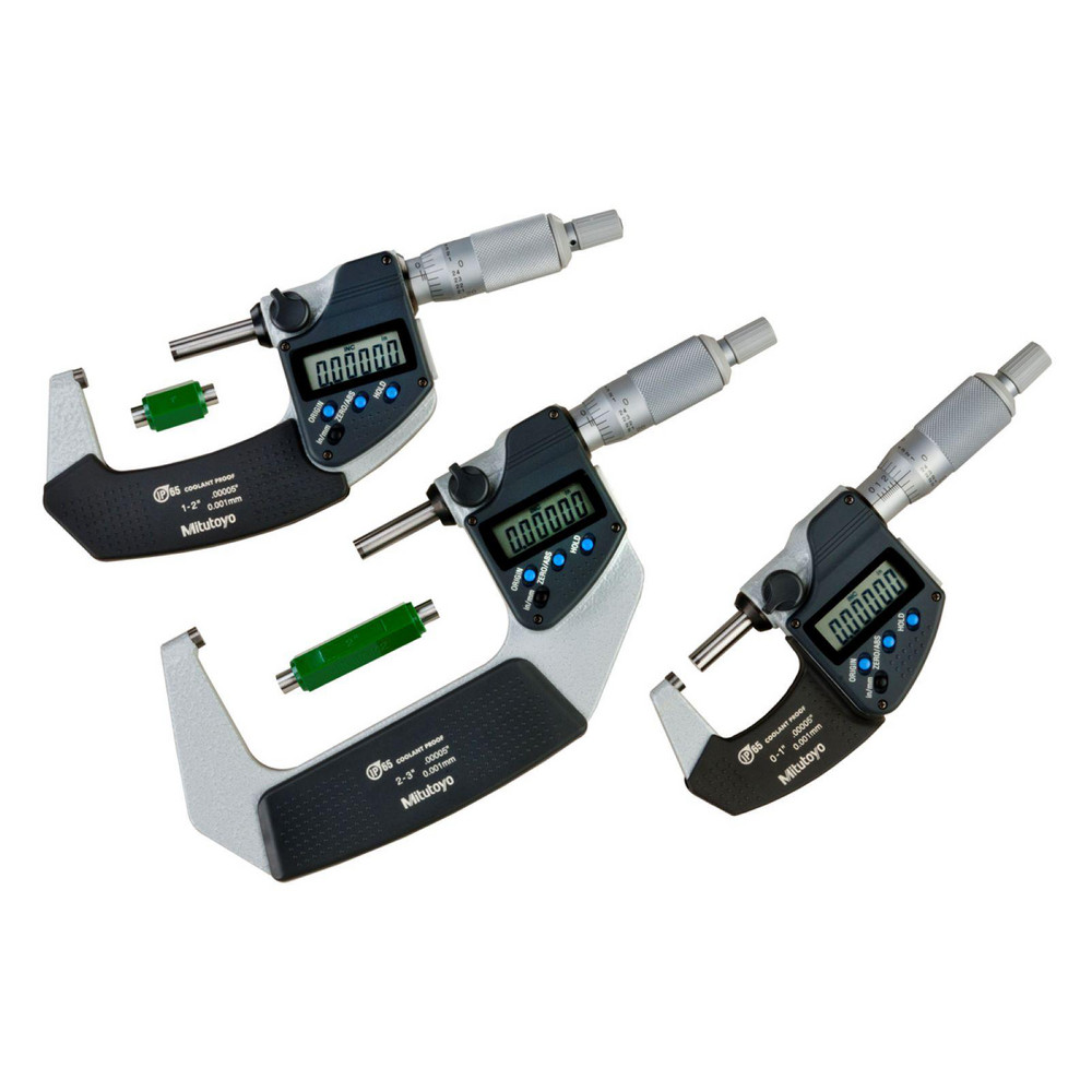 Mitutoyo - 0 to 3" Range, 0.001mm Resolution, IP65, 3 Piece Electronic ...